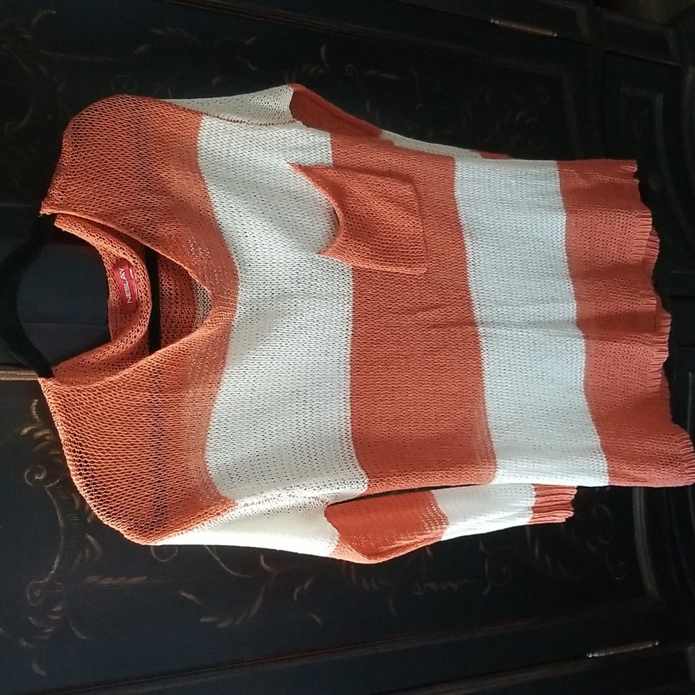 Neslay Orange & White Crochet Knit Sweater Top Size M - Gem